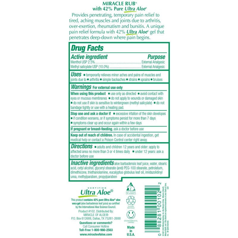 Miracle Relief Rub Pain Relieving Cream - 8oz. Tube - Miracle of Aloe